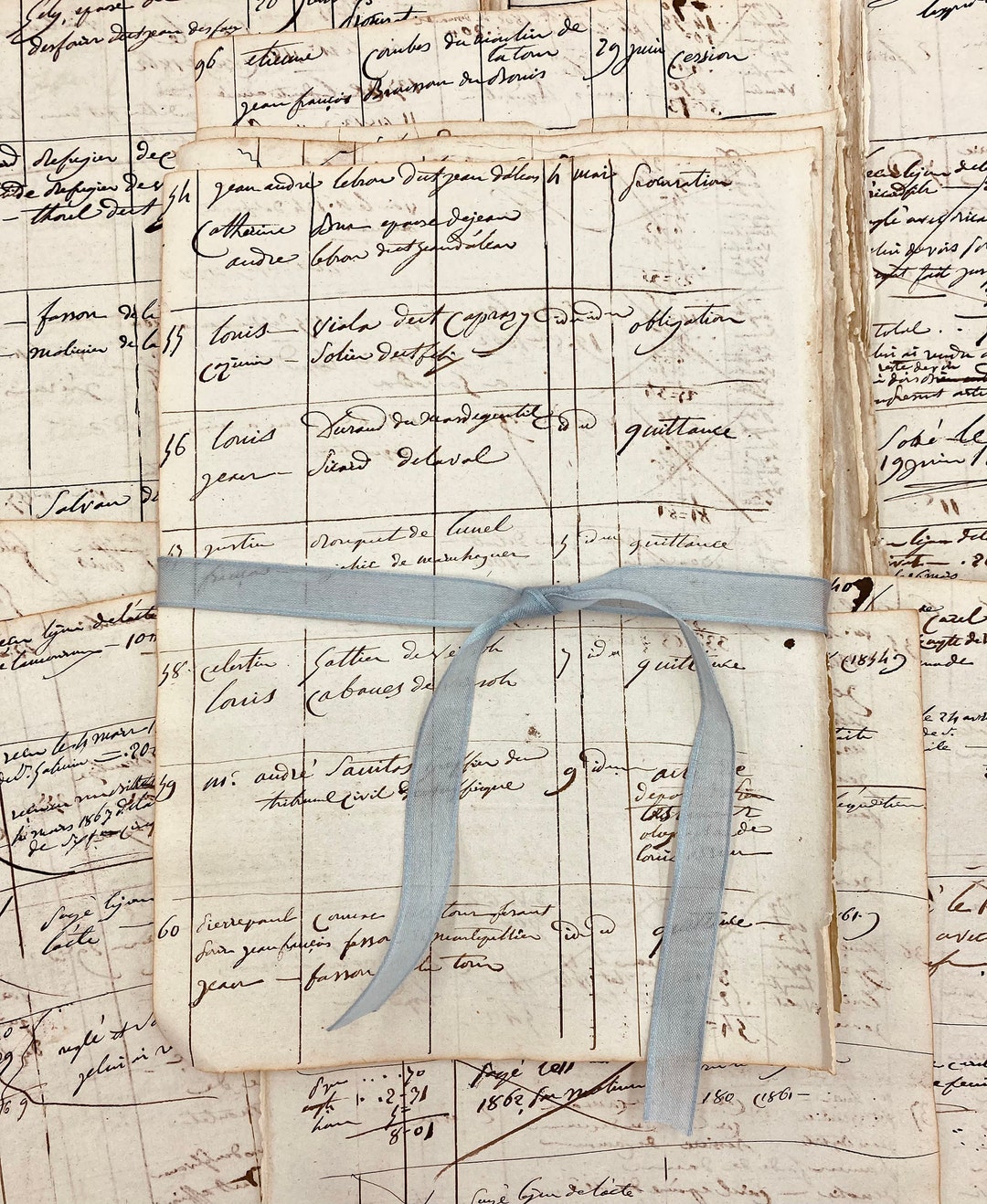 Antique French Handwrittten Accounting Sheets. Old Calligraphy. Set of ...