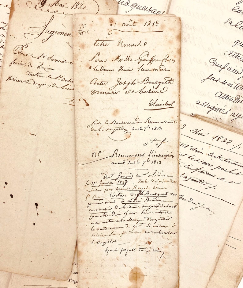 Antique Notarial Manuscript Act. French Hand Written Document Set. Old ...