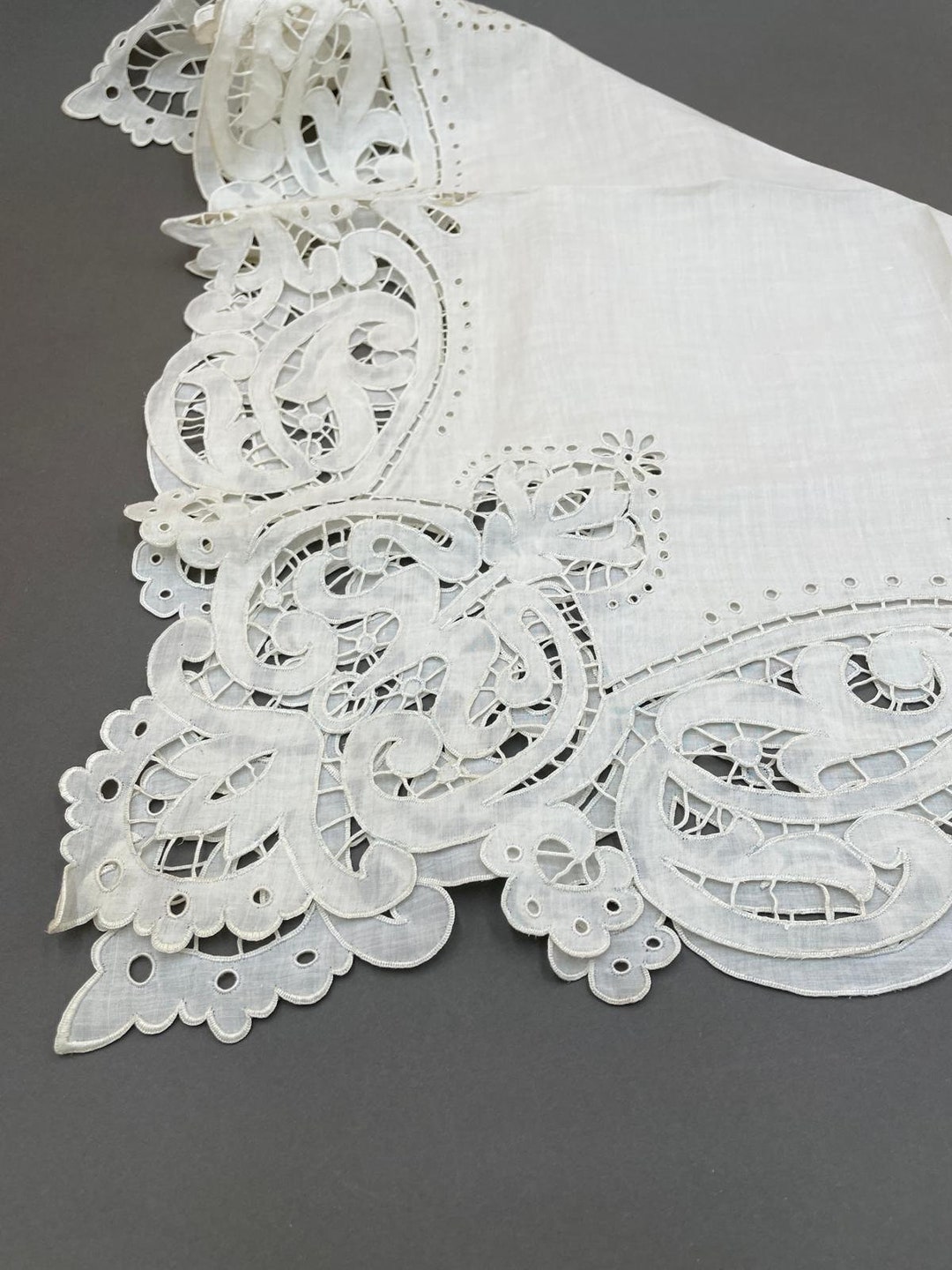 Elegant Small Antique French Tablecloth. Fine Cotton Batiste. Richelieu ...