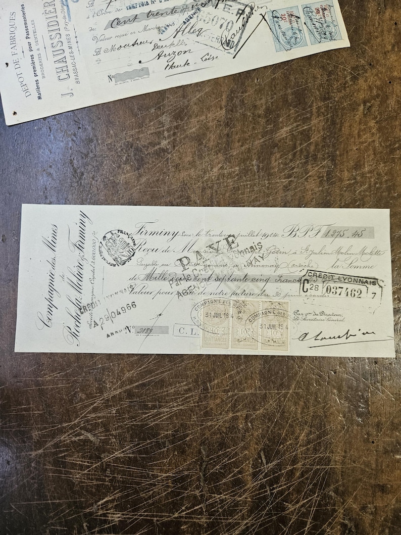 Antique French Promissory Notes, Calligraphy Ephemera, Stamps (3 Pieces ...