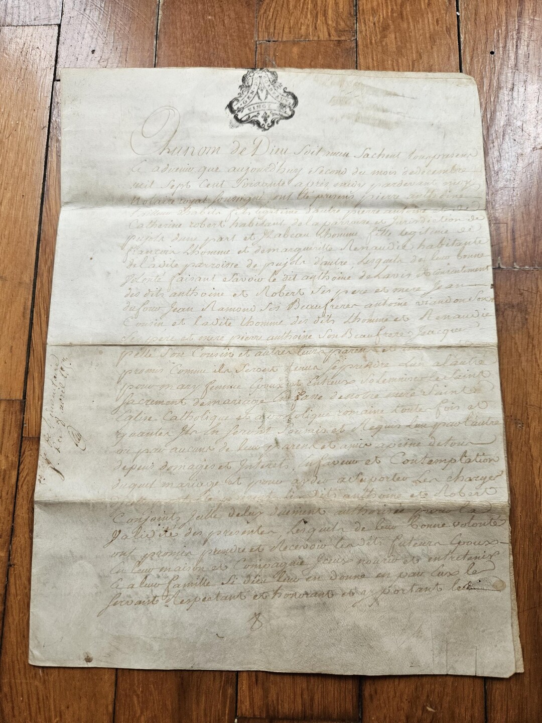 1760 French Notarial Document – Antique Handwritten Manuscript on ...