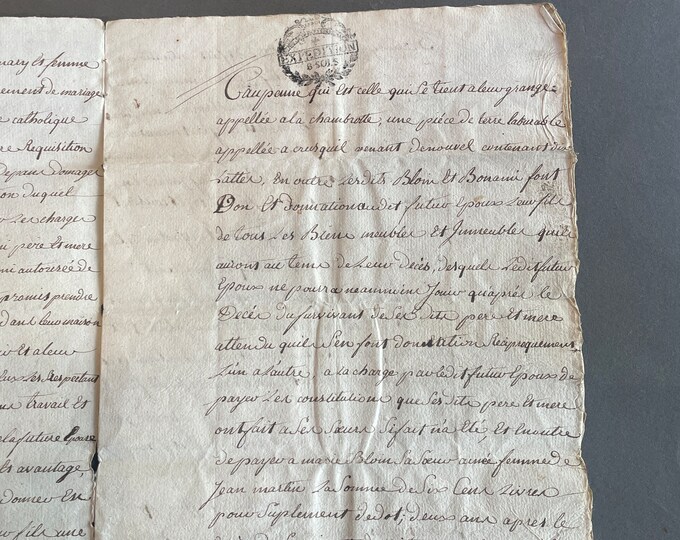 Antique French Handwritten Wedding Document From 1792. Late 18th ...