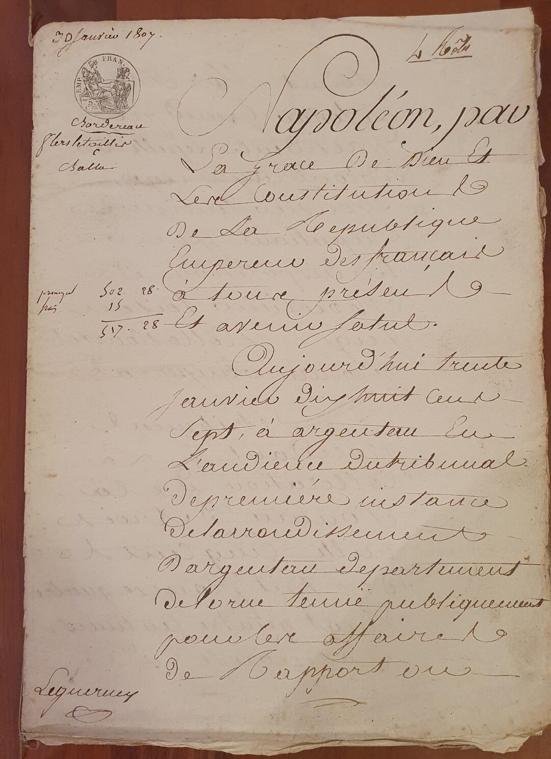 Antique French Notarial Document Handwritten in 1804, on Handmade ...