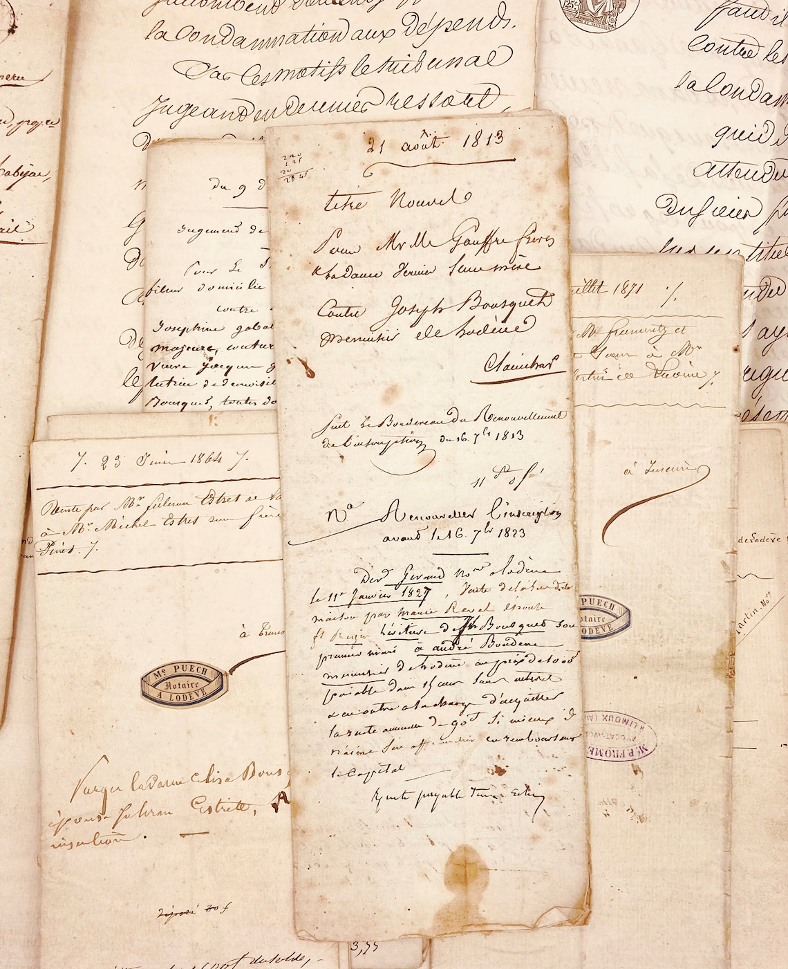 Antique Notarial Manuscript Act. French Hand Written Document Set. Old ...