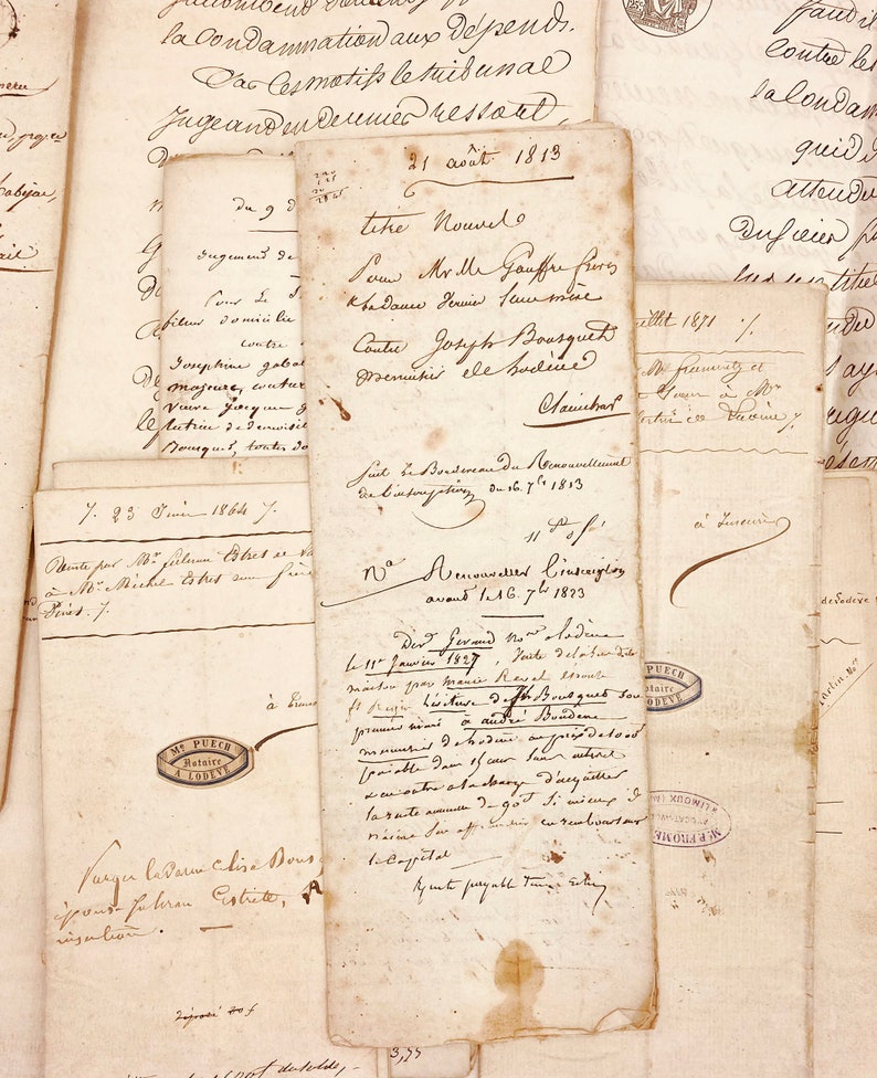 Antique Notarial Manuscript Act. French Hand Written Document Set. Old ...