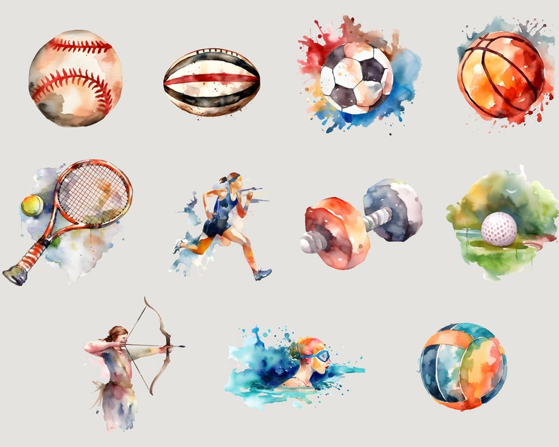 Watercolor Sports PNG Cliparts Digital Images Downloads for Card Making ...