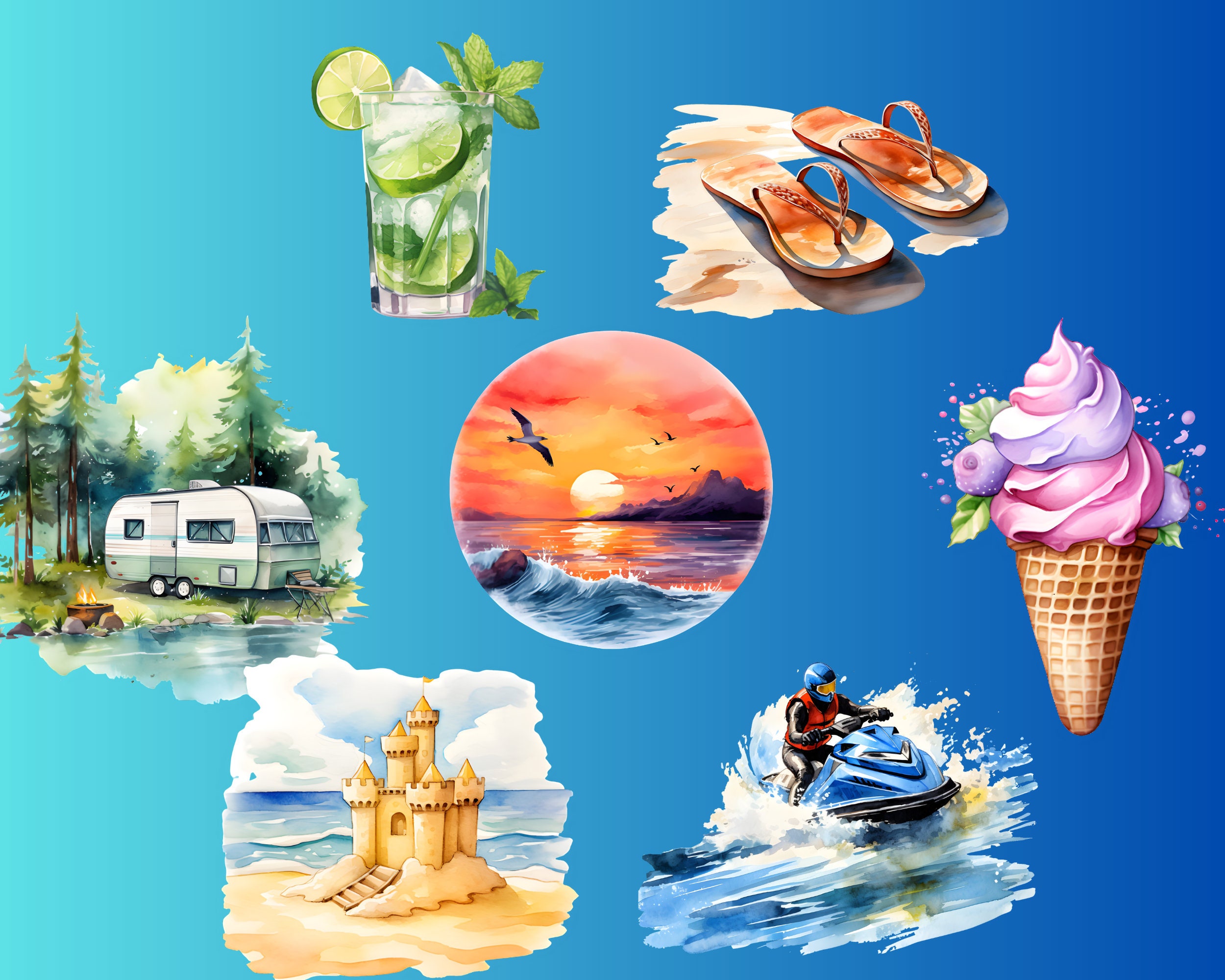 Watercolor Summer | PNG | Cliparts | Digital Images for Download ...