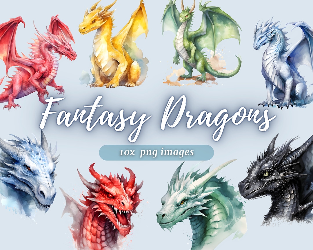 Watercolor Fantasy Dragons | PNG | Cliparts | Digital Images for ...