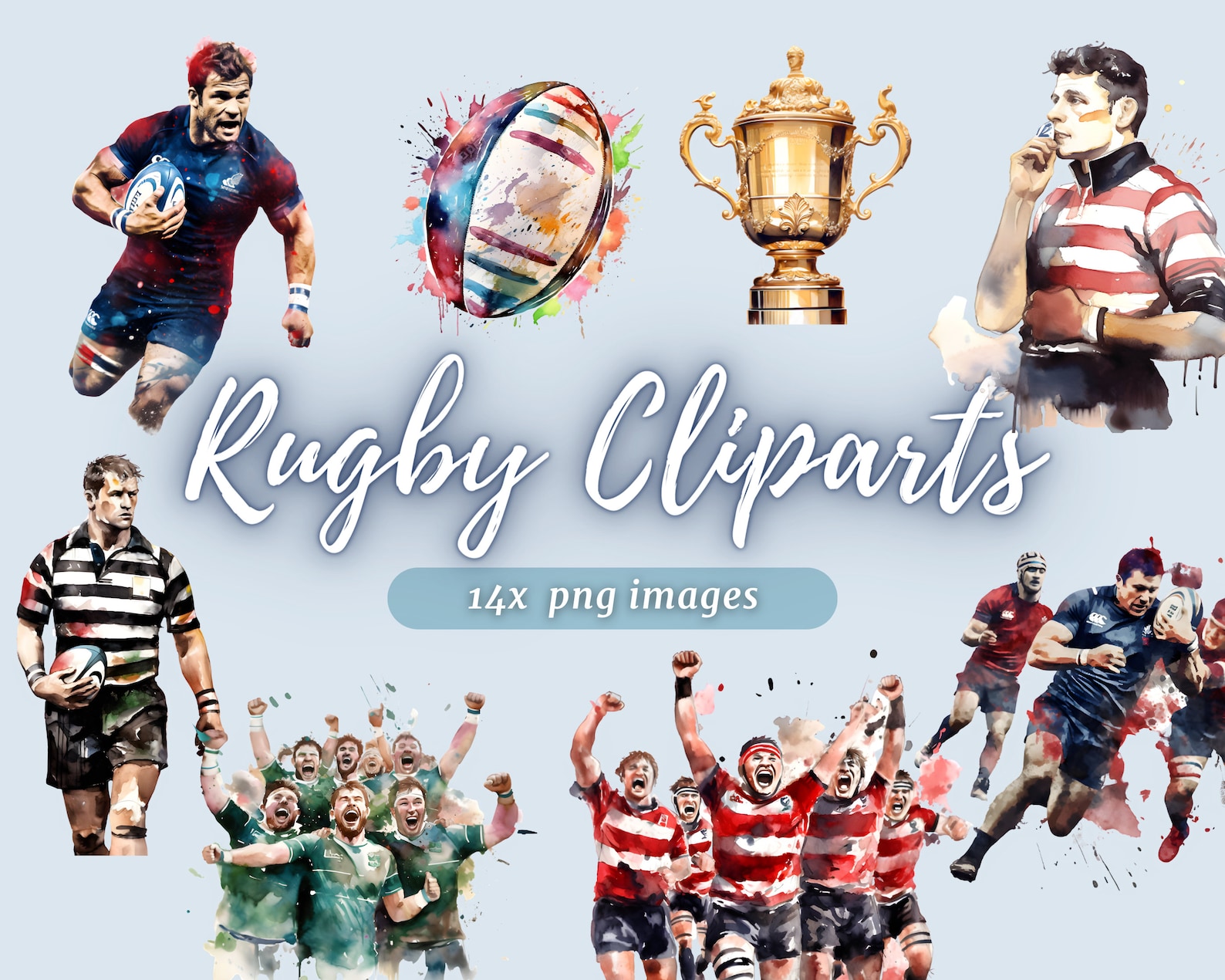 Watercolor Rugby Cliparts | PNG | Cliparts | Digital Images Downloads ...