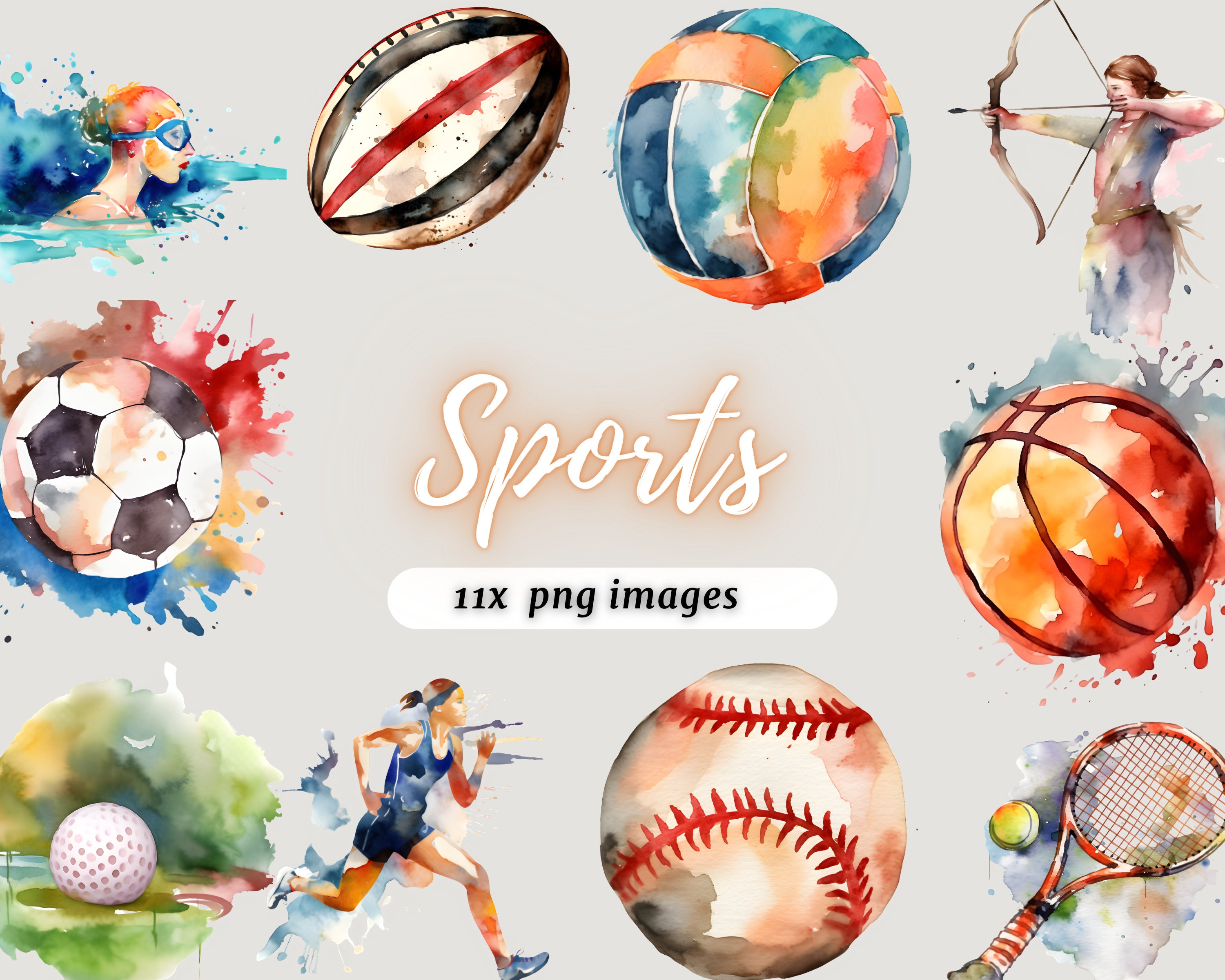 Watercolor Sports PNG Cliparts Digital Images Downloads for Card Making ...