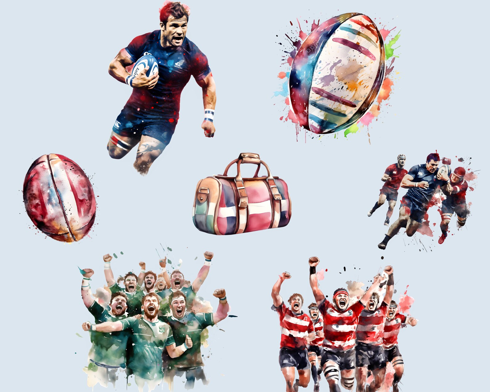 Watercolor Rugby Cliparts | PNG | Cliparts | Digital Images Downloads ...