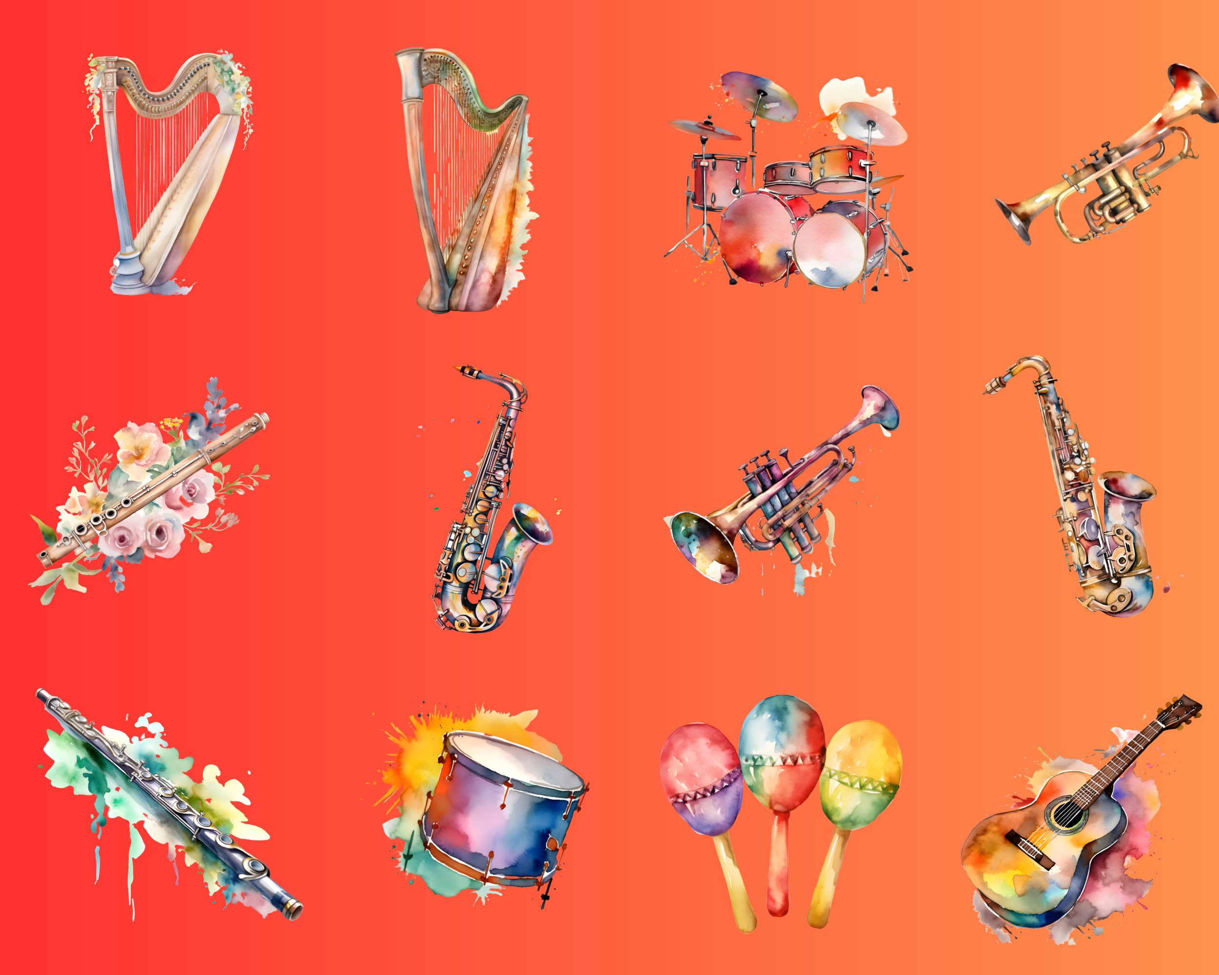 Watercolor Musical Instruments | PNG | Cliparts | Digital Images ...
