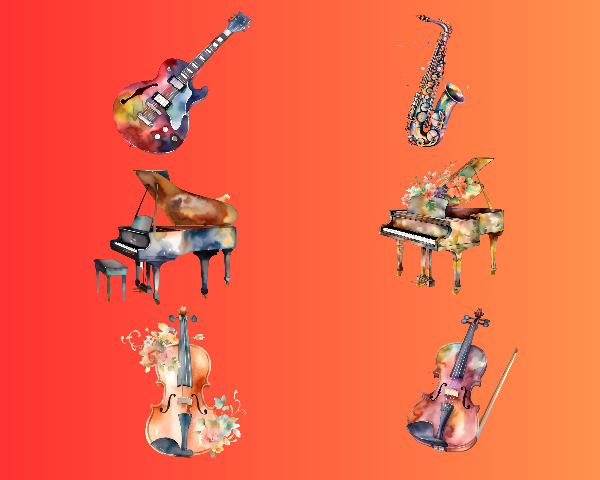 Watercolor Musical Instruments | PNG | Cliparts | Digital Images ...