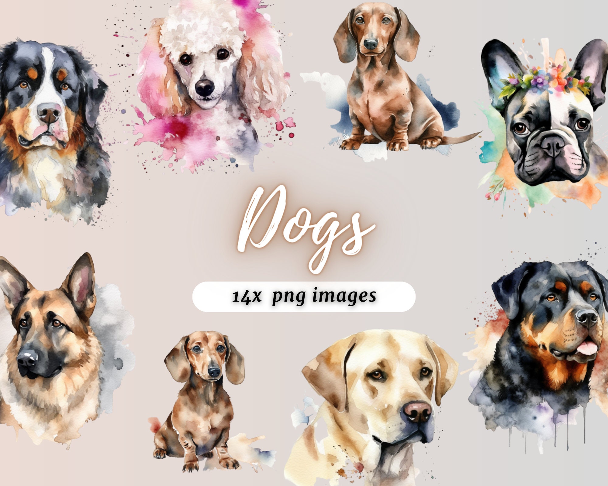 Watercolor Dogs | PNG | Cliparts | Digital Images Downloads for Card ...