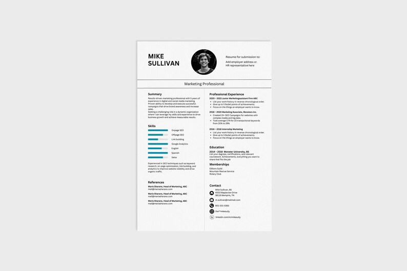 Two Column Resume Template for Canva, CV Template for Canva - Etsy