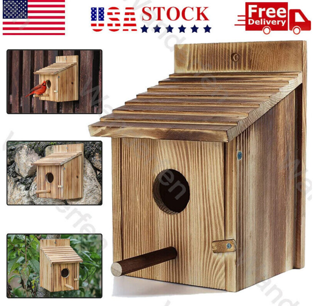Outdoor Handmade Wooden Bird Feeding Houses Yard Natural Bird - Etsy