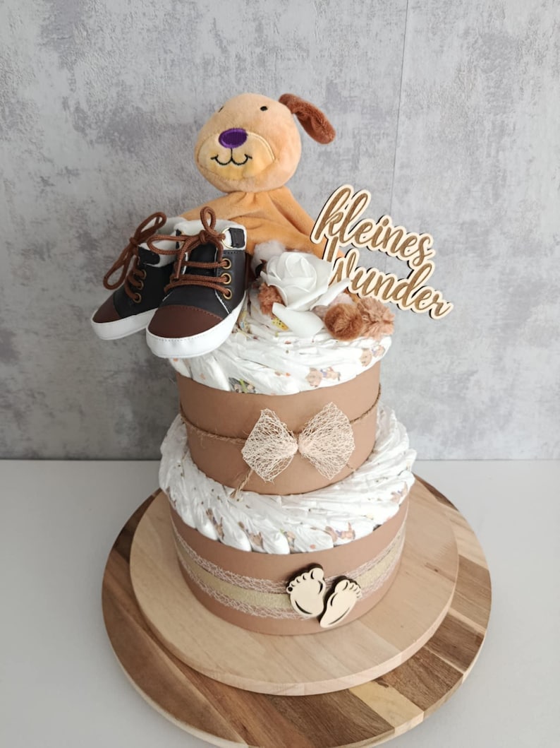 Diaper Cake Baby Shower Windeltorte Kleines Wunder Windeltorte Beige ...