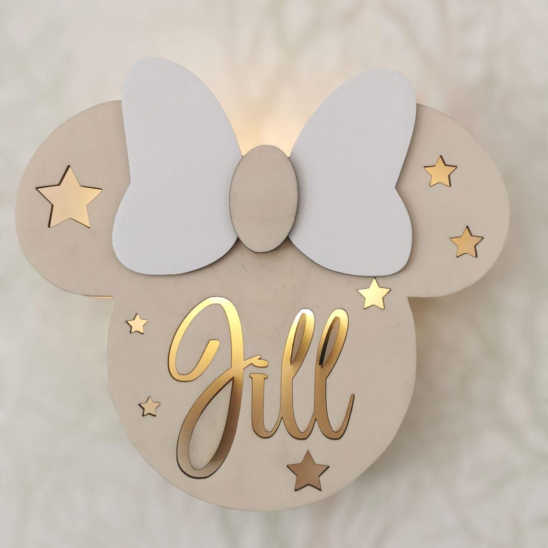 Minnie Wall Lamp, Personalized Wooden Lamp, Children's Room Lamp, Wall ...