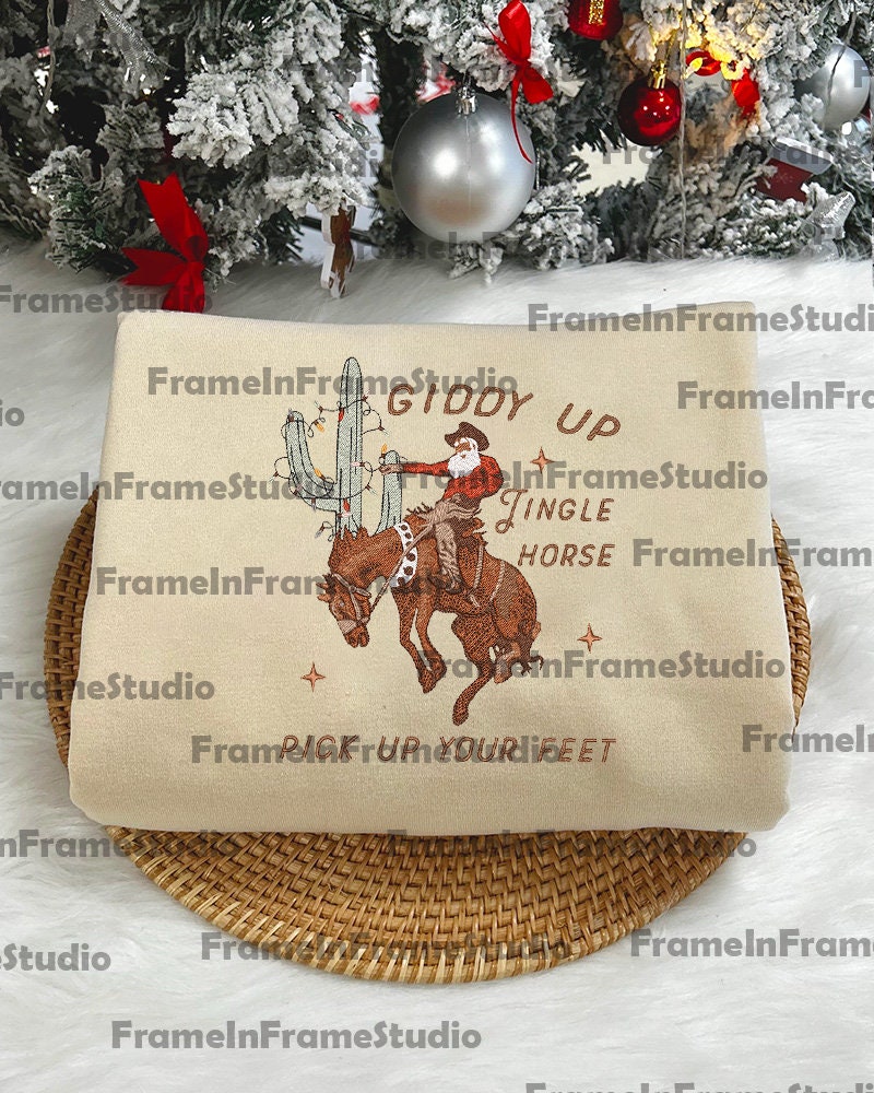 Cowboy Christmas Embroidery Design, Giddy up Jingle Horse Pick up Your ...