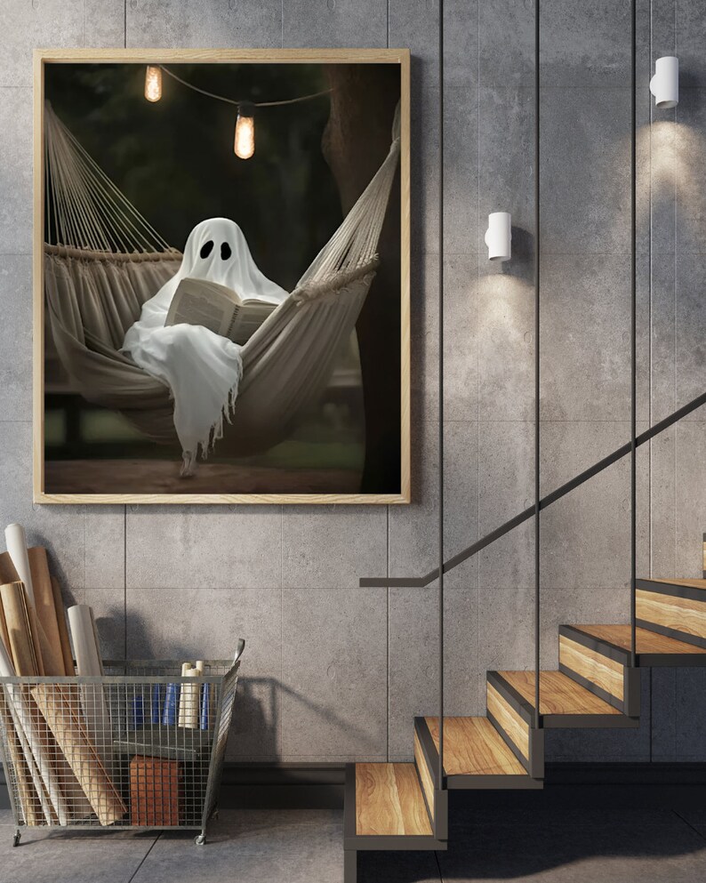 Ghost Reading A Book Poster Digital Download, Cute Little Ghost Face ...