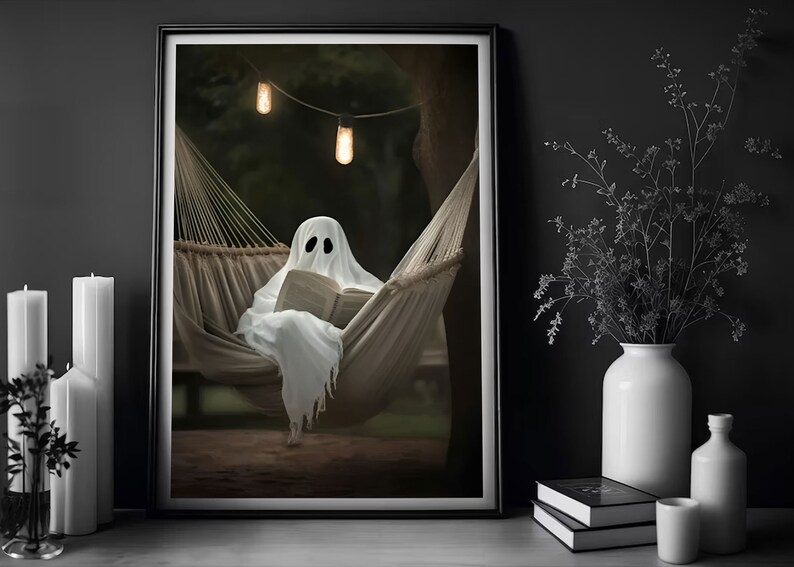 Ghost Reading A Book Poster Digital Download, Cute Little Ghost Face ...