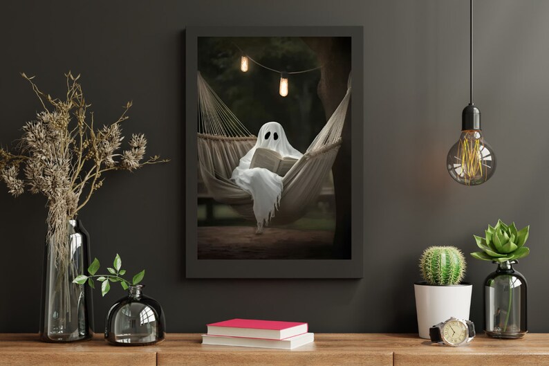 Ghost Reading A Book Poster Digital Download, Cute Little Ghost Face ...