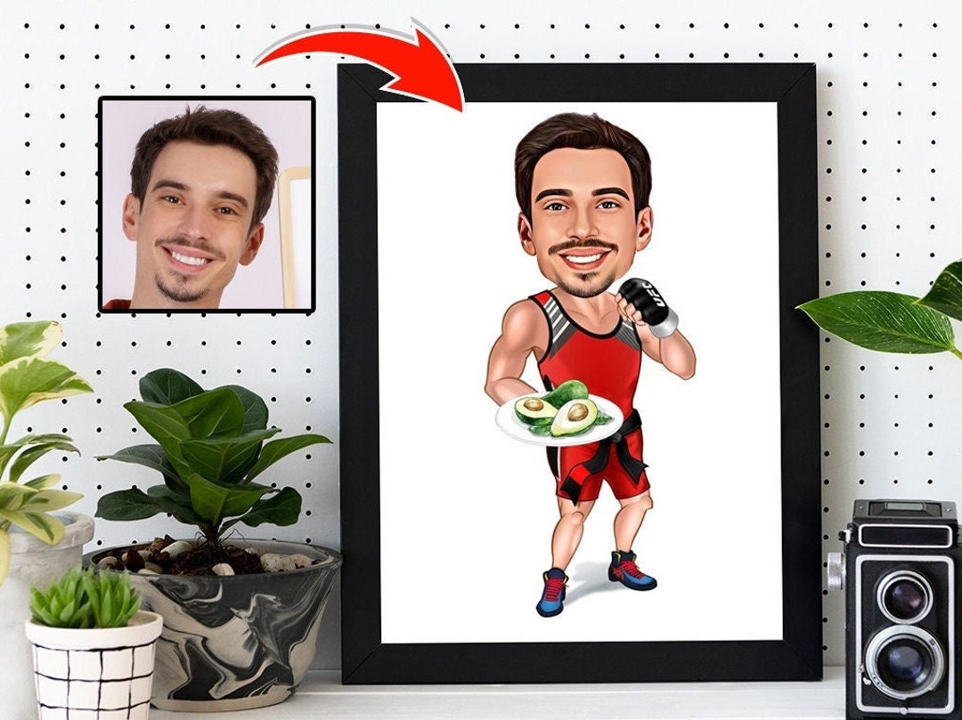 Custom Fighter Cartoon Portrait Drawing From Photo, Fighter Gift for ...