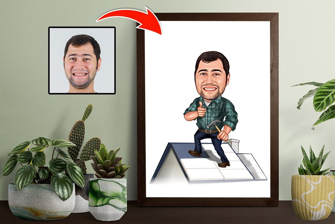 Roofer Cartoon Portrait Drawing From Photo, Roofer Gift for Men, Roofer ...