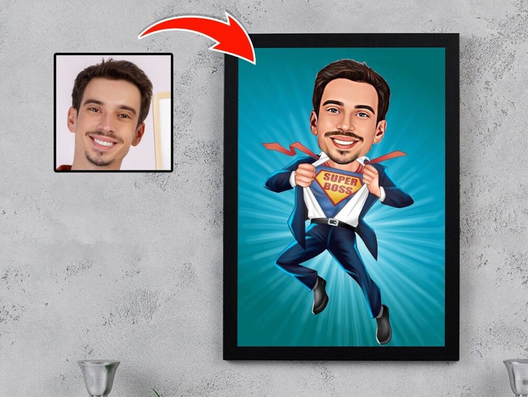 Custom Super Boss Cartoon Portrait, Super Boss Caricature, Gift for ...