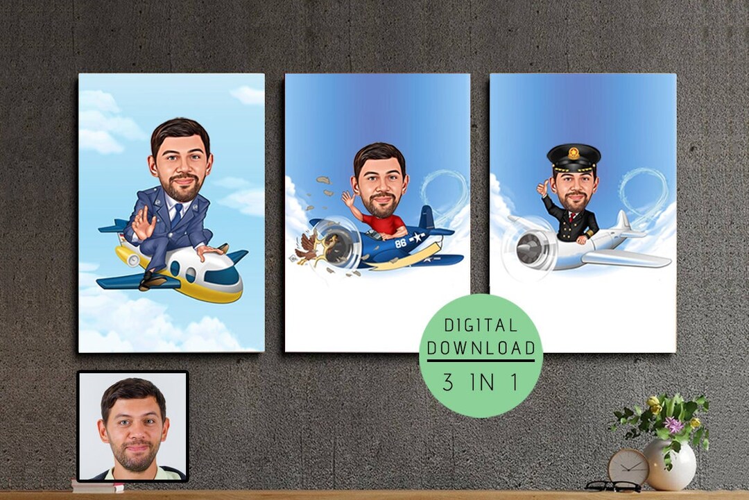 3 IN 1 - Pilot Gift for Men, Pilot Themed Cartoon Gift, Pilot Digital ...