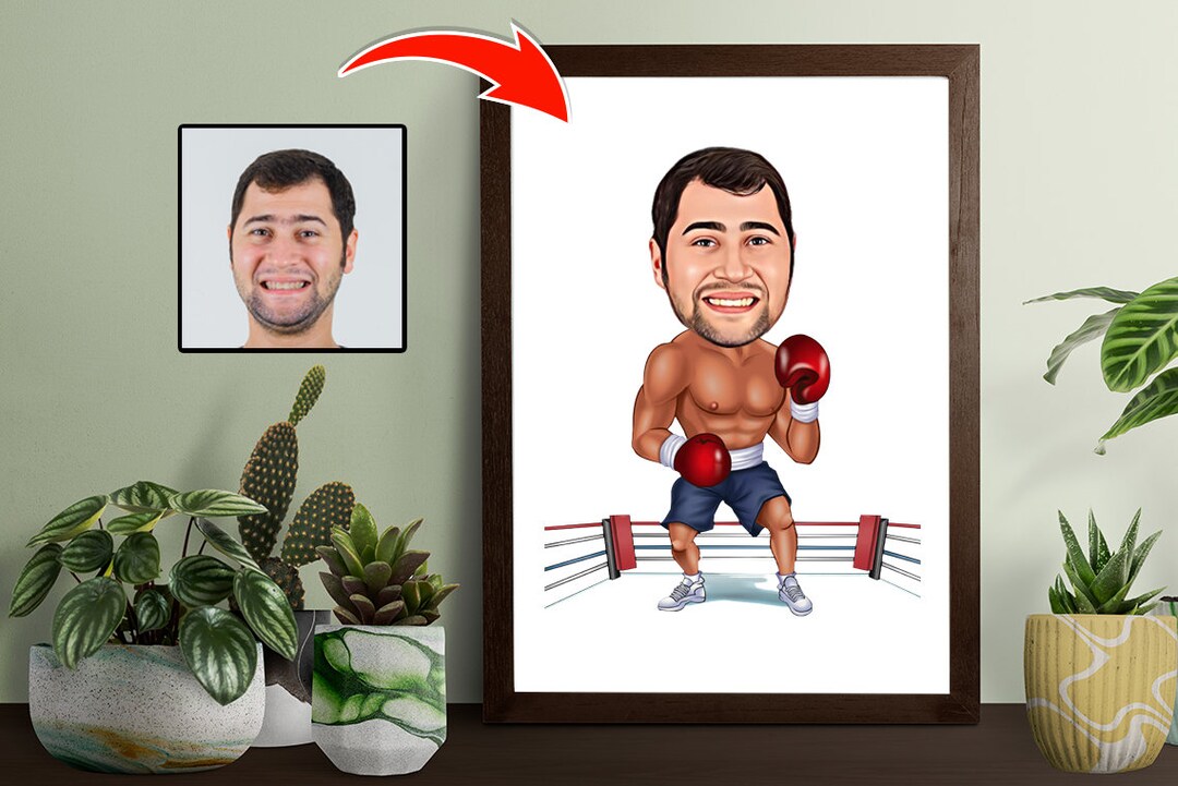Custom Boxer Cartoon Portrait, Boxer Caricature, Gift for Male Boxer ...