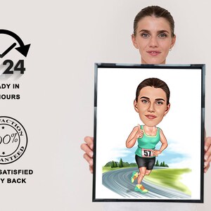 Custom Marathon Running Cartoon Portrait, Gift for Female Marathon ...
