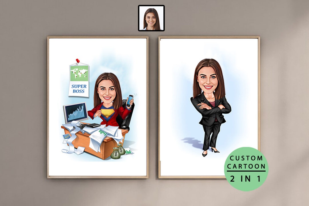 Personalized Woman Boss Drawing / Woman Boss Cartoon Drawing / Woman ...