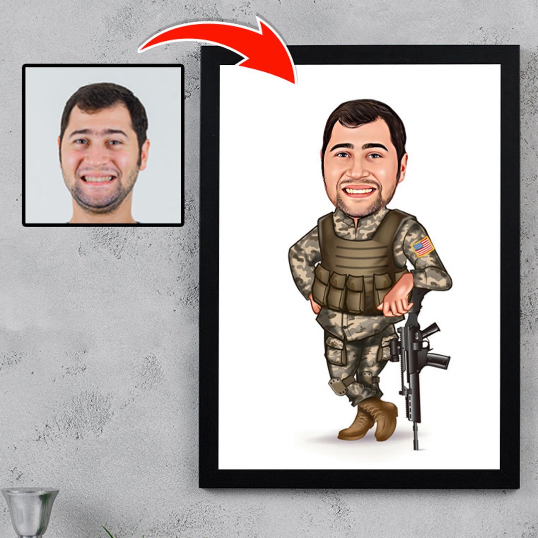 Custom Soldier Caricature Portrait, Soldier Cartoon, Gift for Soldier ...