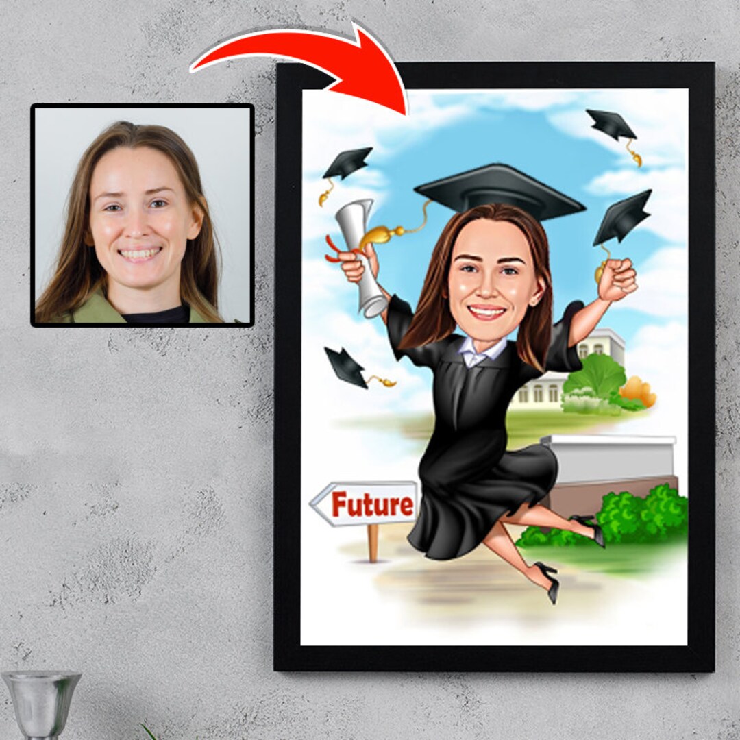 Graduation Cartoon Portrait From Photo, Funny Grad Gift for Women ...