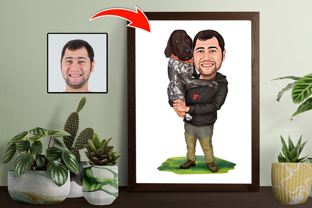 Custom Dog Handler Cartoon Portrait, Dog Handler Caricature, Gift for ...