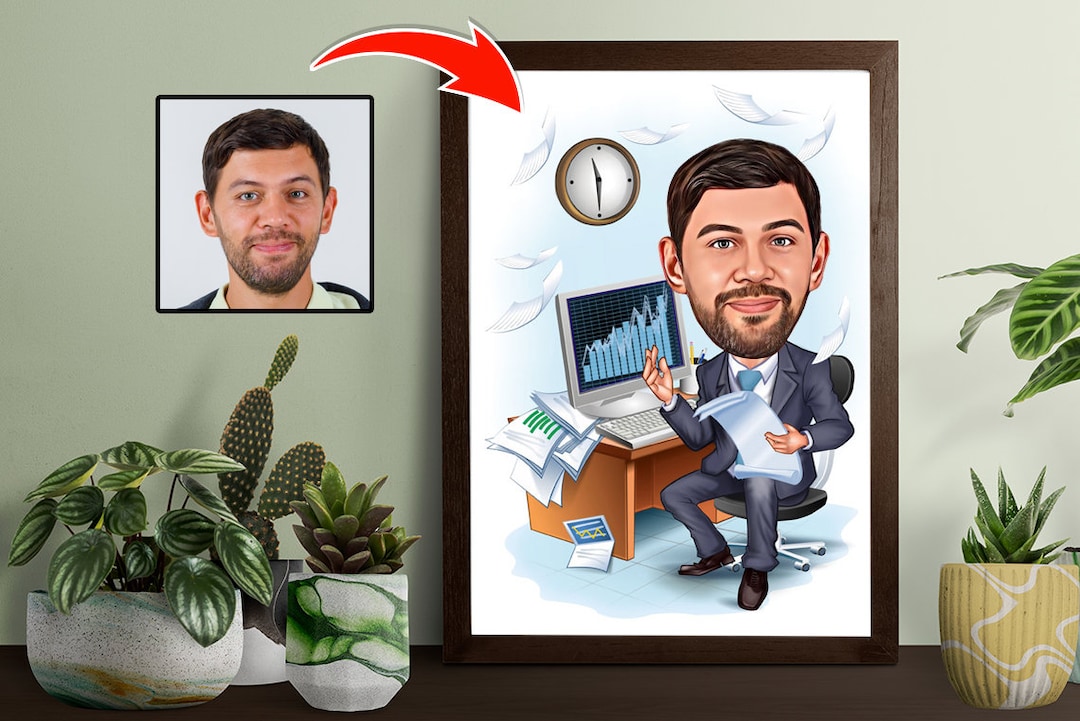 Banker Gift for Men, Male Banker Caricature From Photo, Custom Banker ...