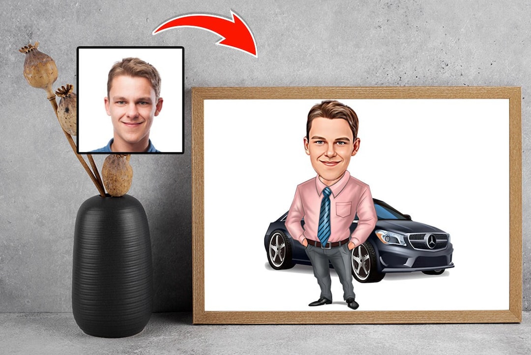 Car Salesman Gift for Men, Male Car Salesman Caricature From Photo ...