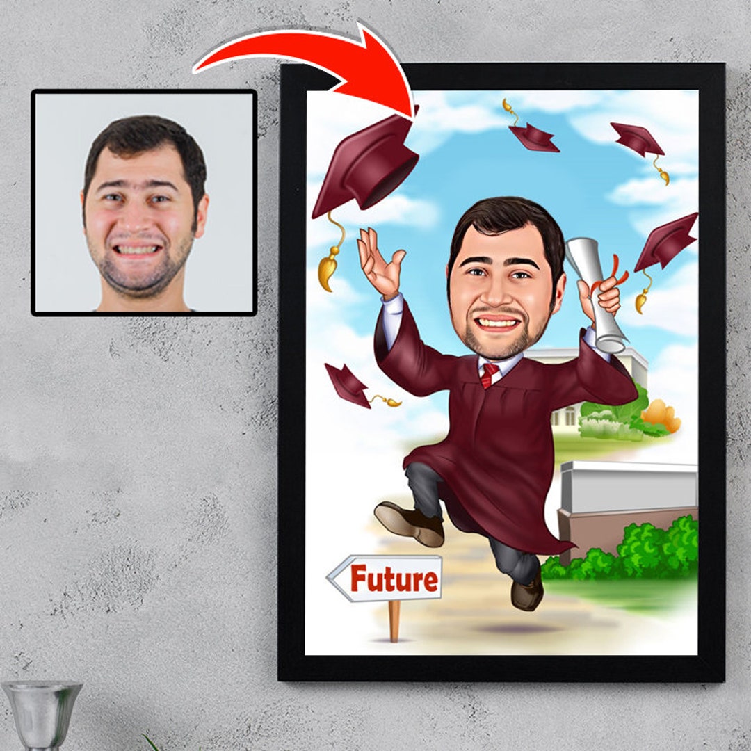 Graduation Cartoon Portrait From Photo, Funny Graduation Gift for Men ...