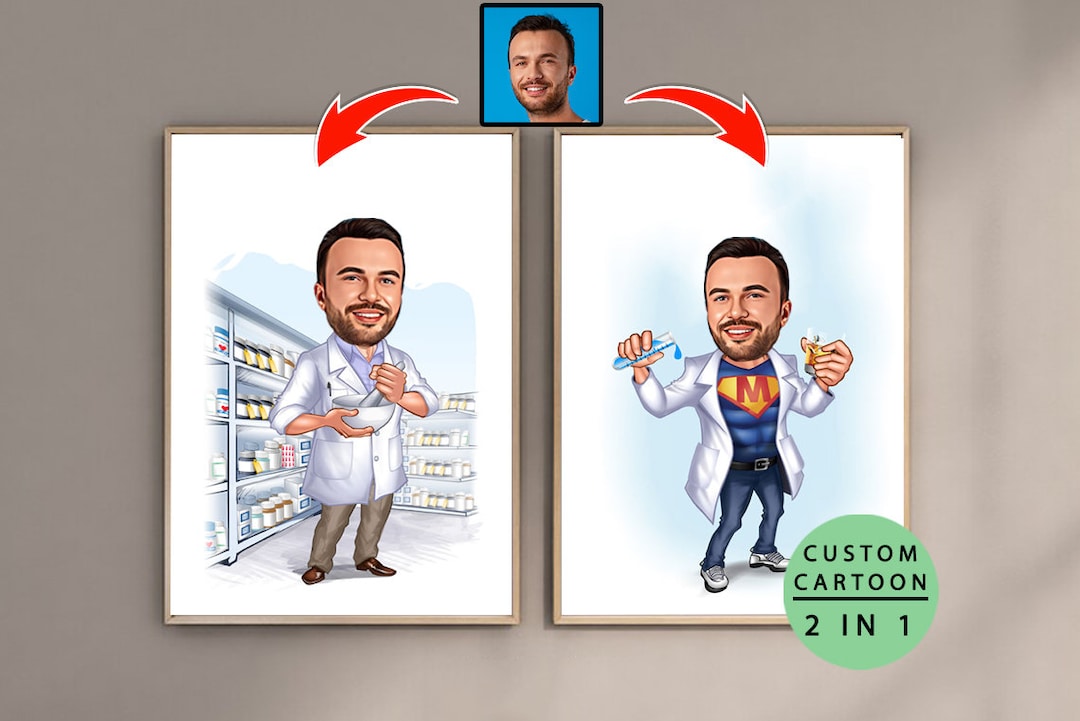 Custom Pharmacist Cartoon Portrait, Pharmacist Caricature, Gift for ...