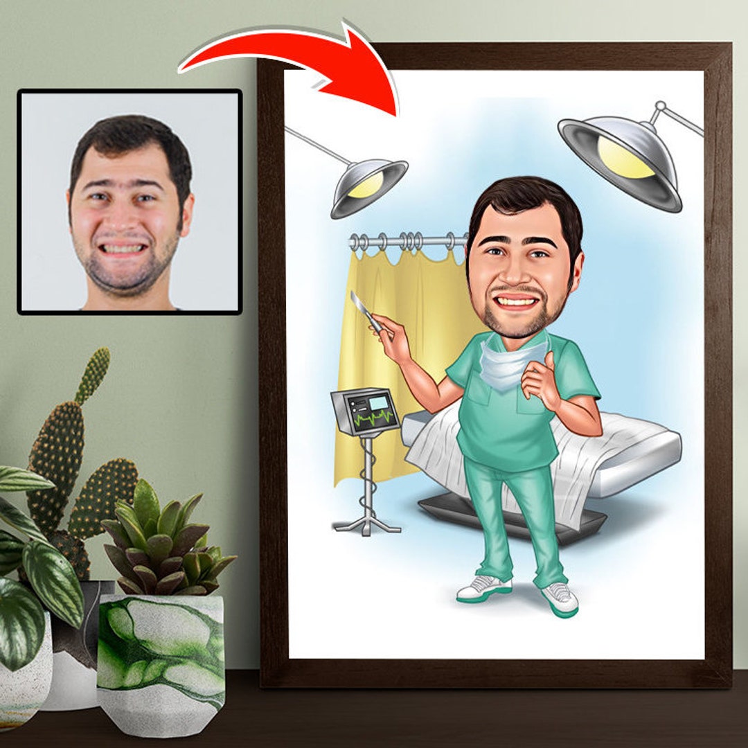 Custom Surgeon Cartoon Portrait, Surgeon Caricature, Gift for Male ...