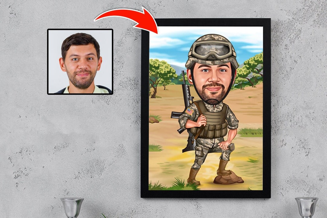 Soldier Caricature Drawing From Photo, Custom Soldier Cartoon Portrait ...