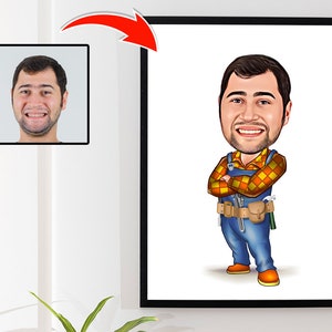 Woodworker Caricature Drawing From Photo, Funny Woodworker Gift for Men ...
