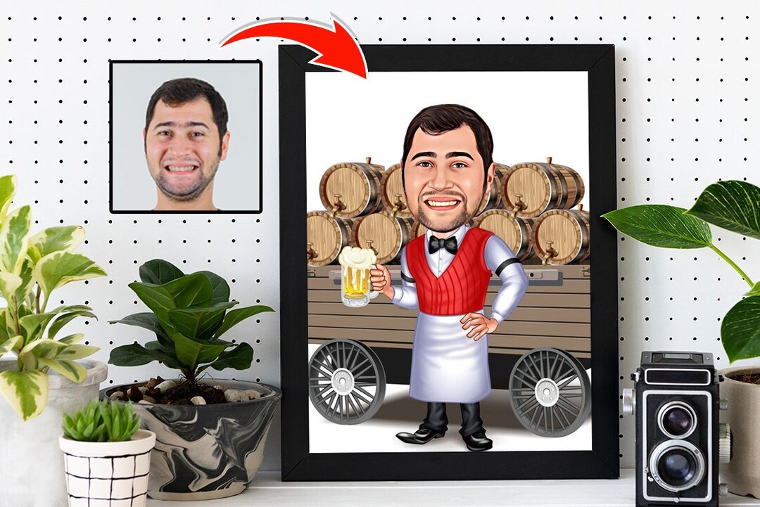 Bartender Cartoon Portrait From Photo, Funny Bartender Gift for Men ...