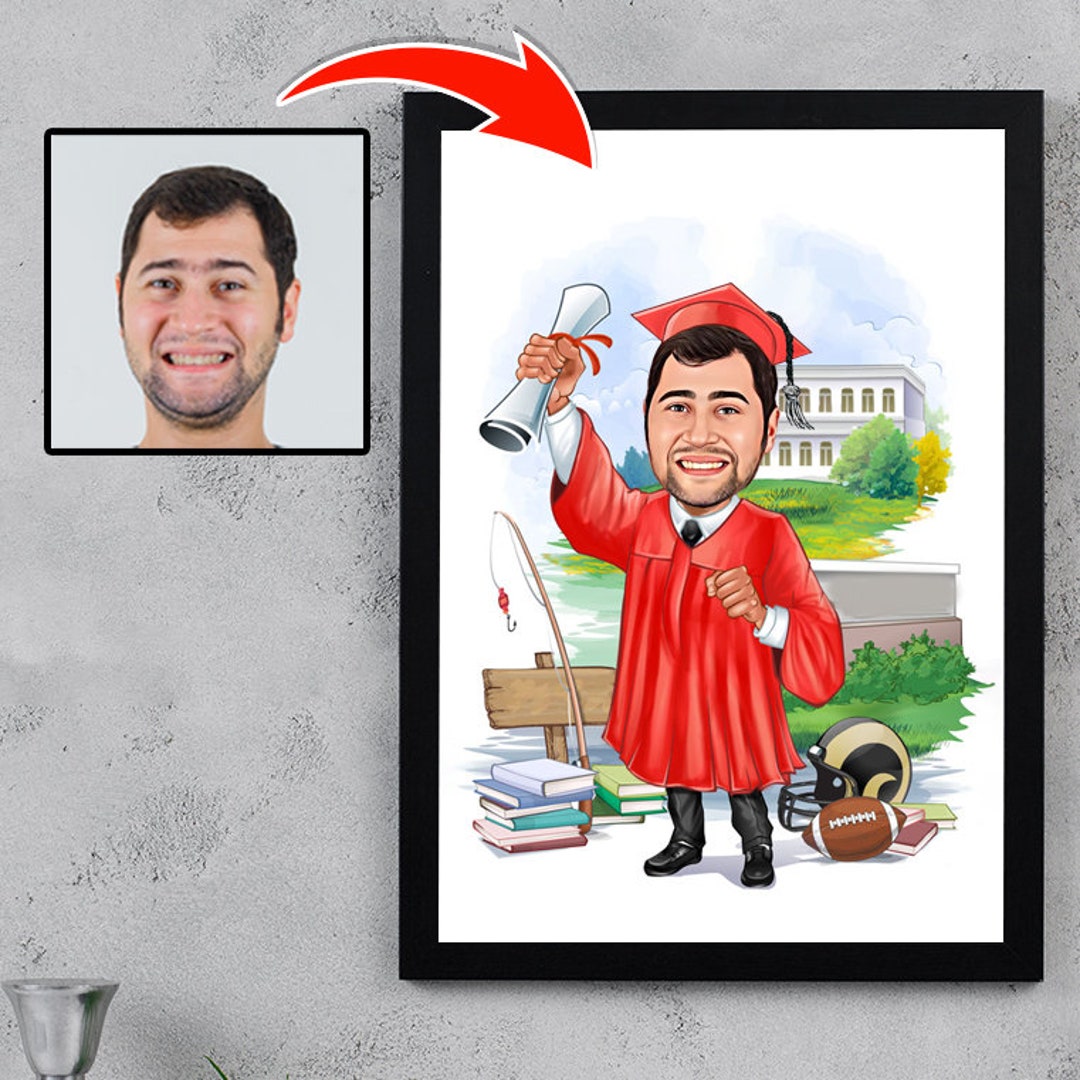Graduation Cartoon Portrait From Photo, Funny Graduation Gift for Men ...