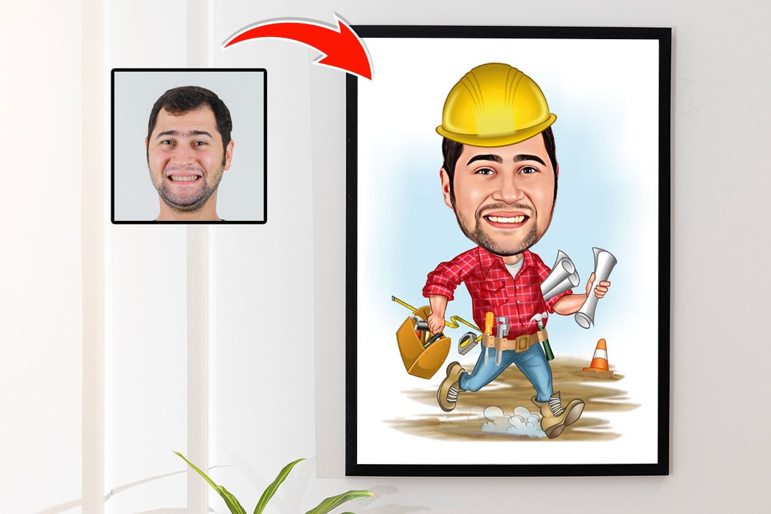 Contractor Caricature Drawing From Photo, Funny Contractor Gift for Men ...