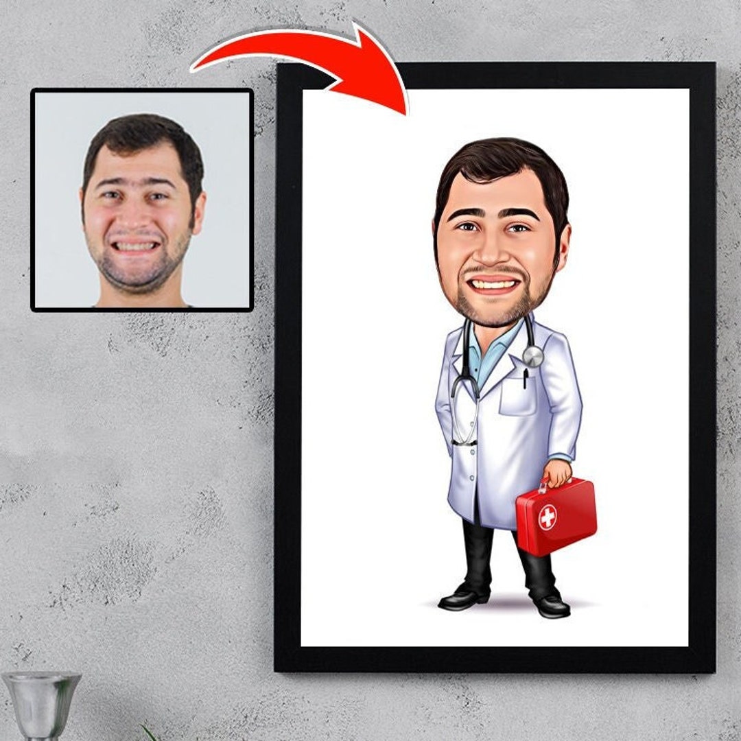 Personalized Medical Doctor Cartoon Portrait, Doctor Caricature Drawing ...