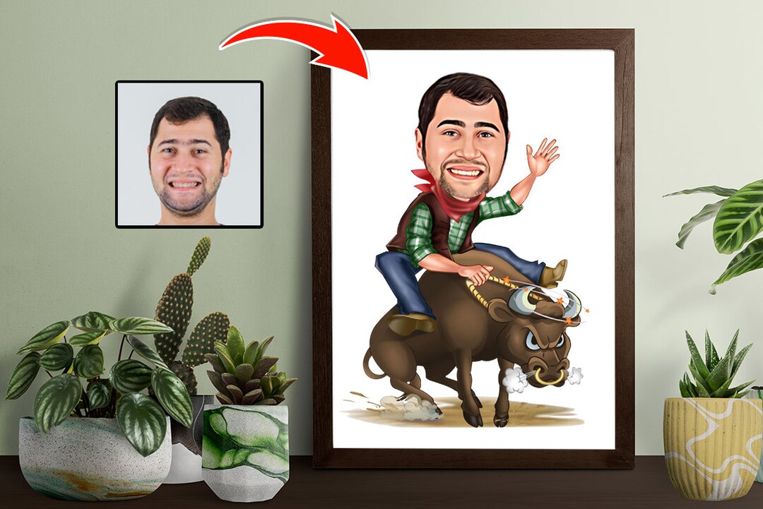 Custom Rodeo Rider Cartoon Portrait, Rodeo Caricature, Gift for Male ...