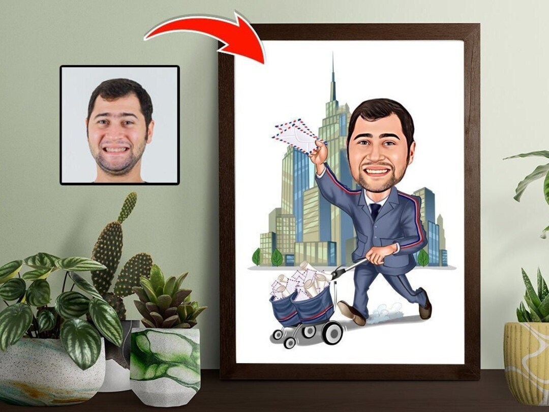 Custom Postal Worker Cartoon Portrait Drawing From Photo, Custom Postal ...