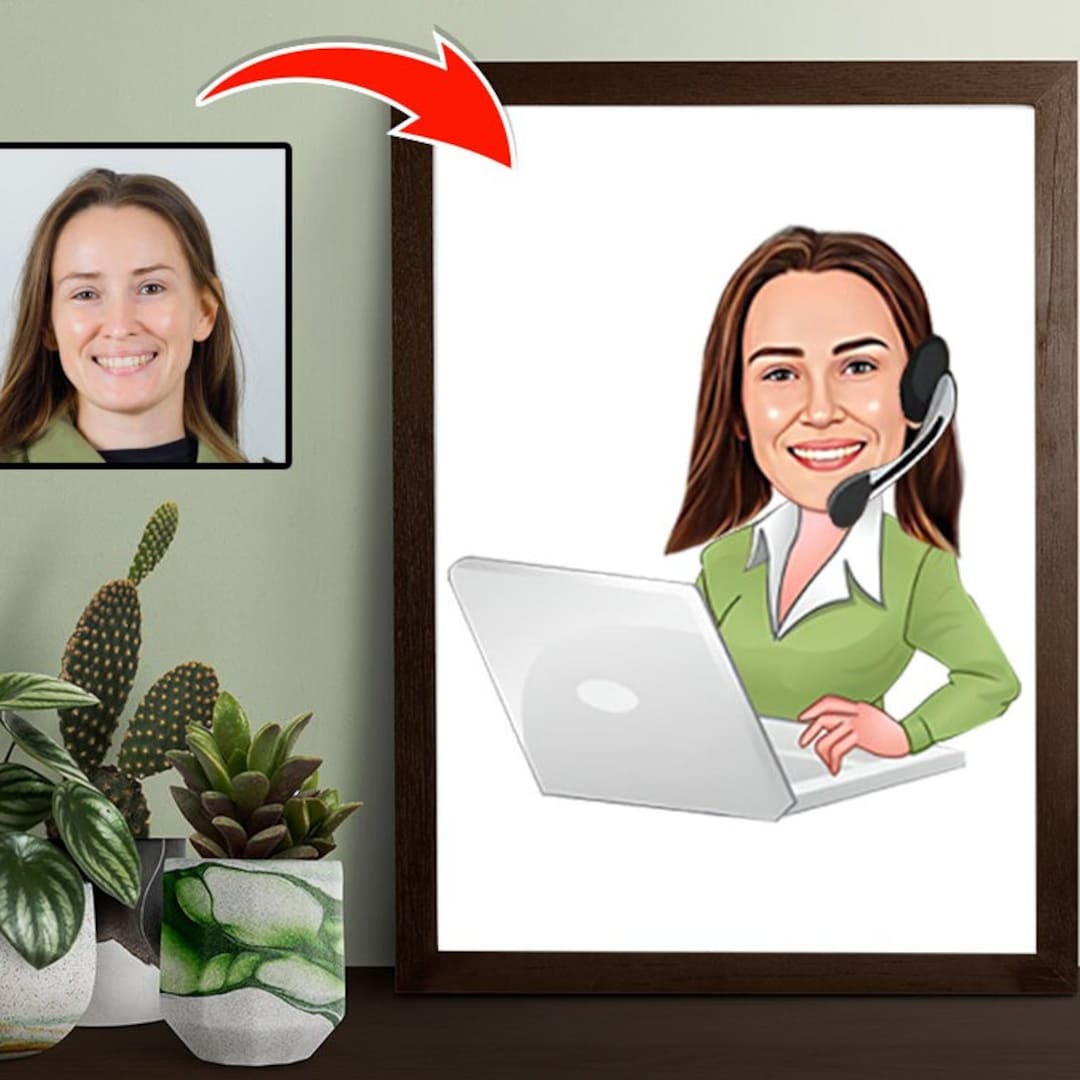 Custom Virtual Assistant Cartoon Portrait, Gift for Virtual Assistant ...